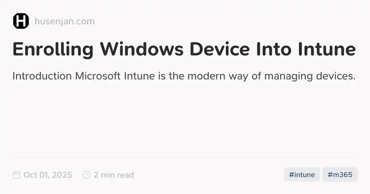 Enrolling Windows Device Into Intune